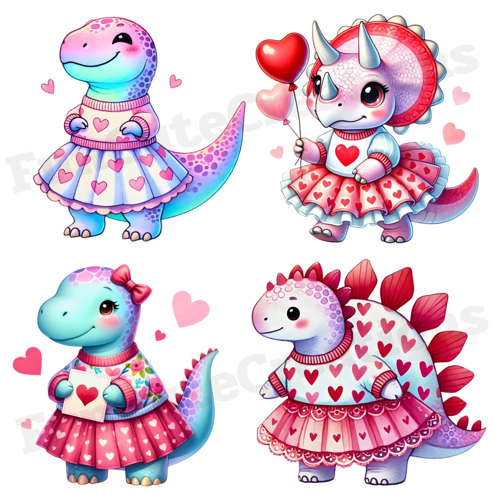 Valentine Dino Clipart, Digital Dino Art, Valentine’s Day Dinosaur PNG ...