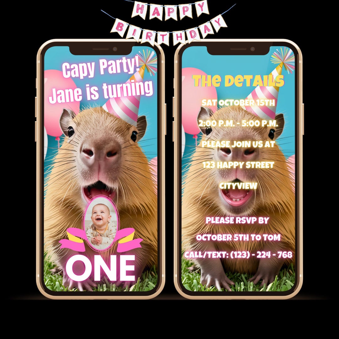 Capybara Birthday Invite Template, Digital Video Capybara Birthday ...
