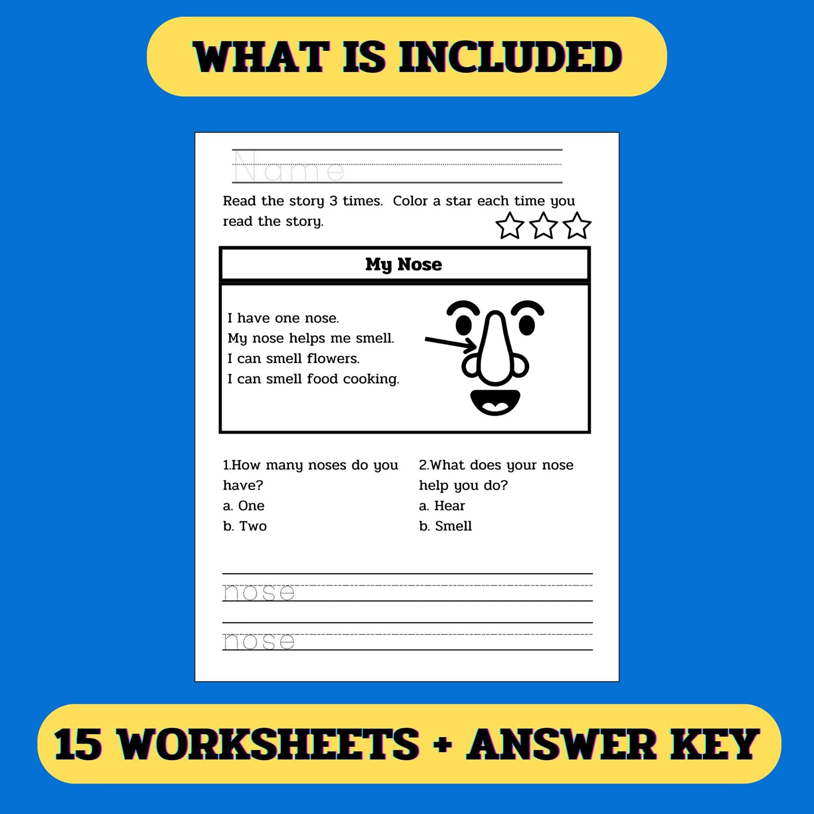 Kindergarten Reading Comprehension - All About My Body, Printable ...