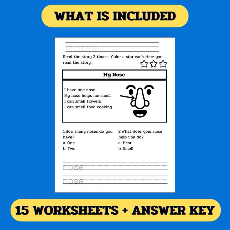 Kindergarten Reading Comprehension - All About My Body, Printable ...