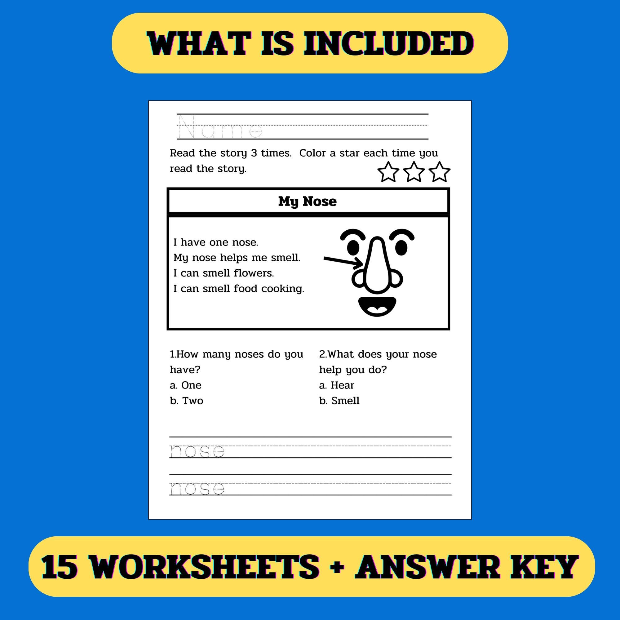 Kindergarten Reading Comprehension - All About My Body, Printable ...