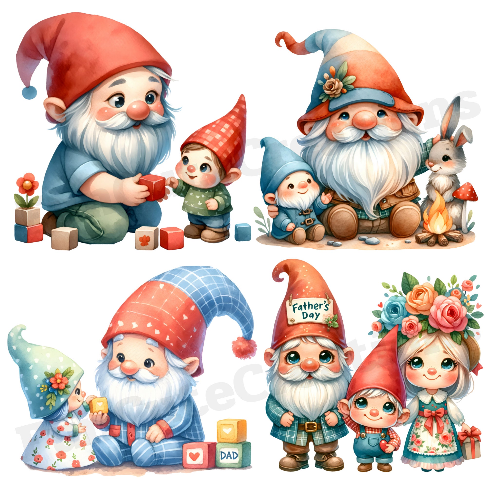 Father's Day Gnome Watercolor Clipart Bundle, Father's Day Clipart ...