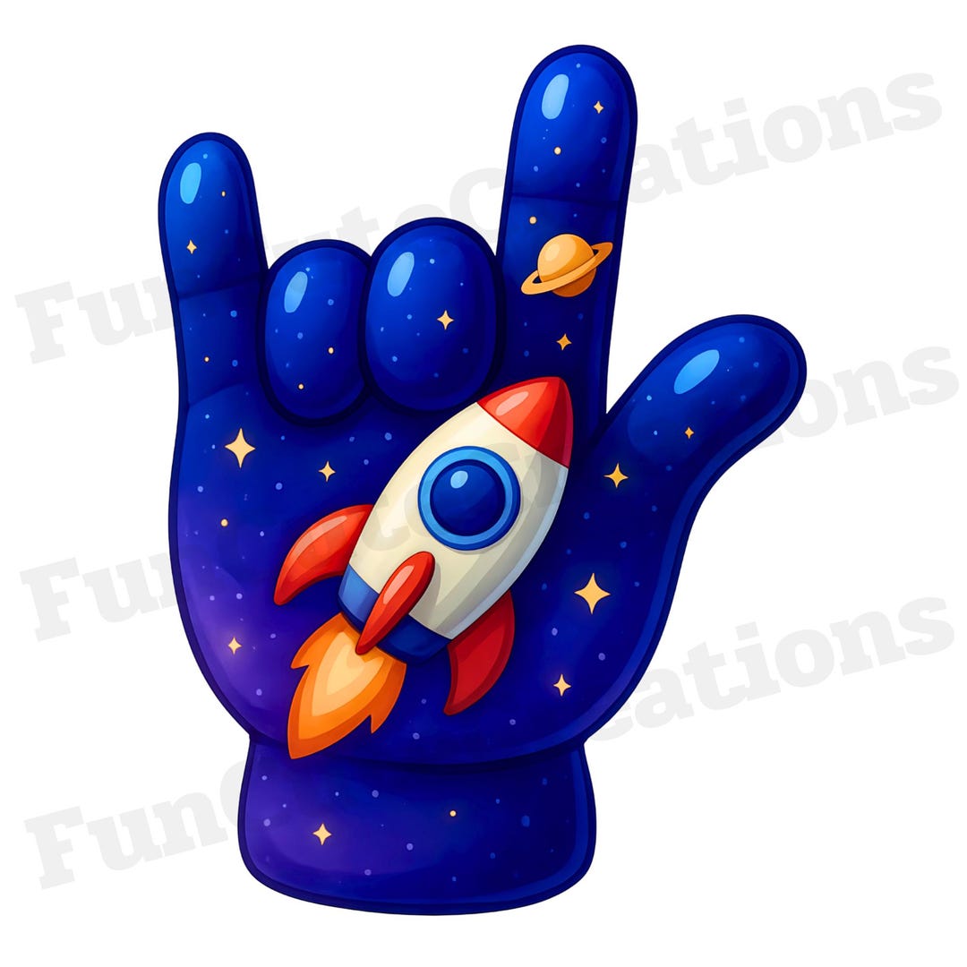 Space Rocket Hand Glove I Love You ASL PNG, Spaceship Clipart, Rocket ...