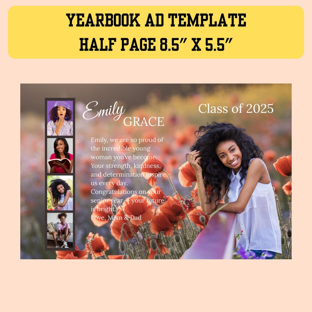 Yearbook Ad Template Flower Field Half Page, Senior Tribute, Floral ...