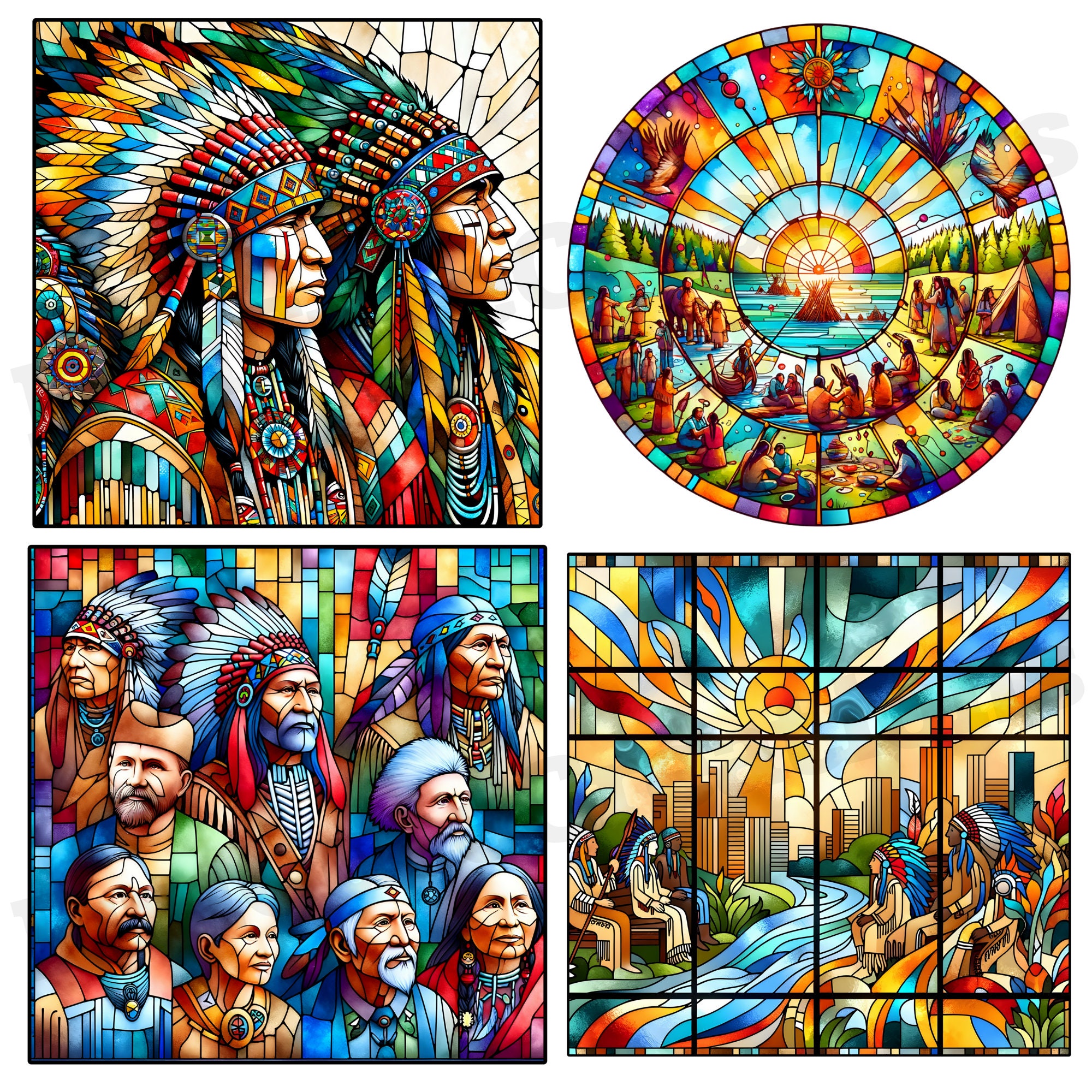 Native American Stained Glass Clipart, Native PNG, Indian Clipart ...