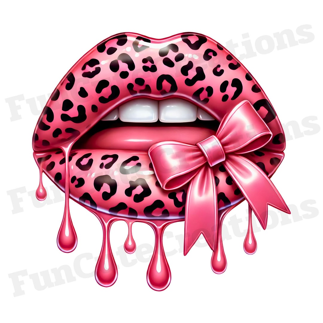Leopard Dripping Lips With Pink Bow PNG, Pink Bow Lips PNG, Breast ...