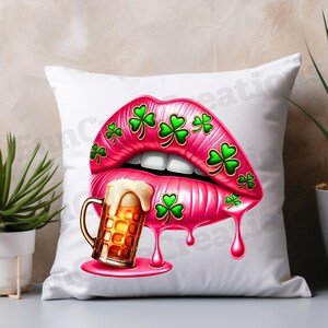 Pink Dripping Lips With Beer and Clovers PNG, St. Patrick’s Day Lips ...