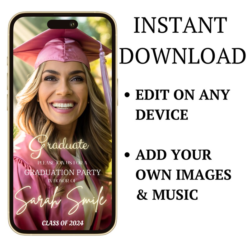 Pink Graduation Invitation, Grad Party Digital Invite, Grad Party ...