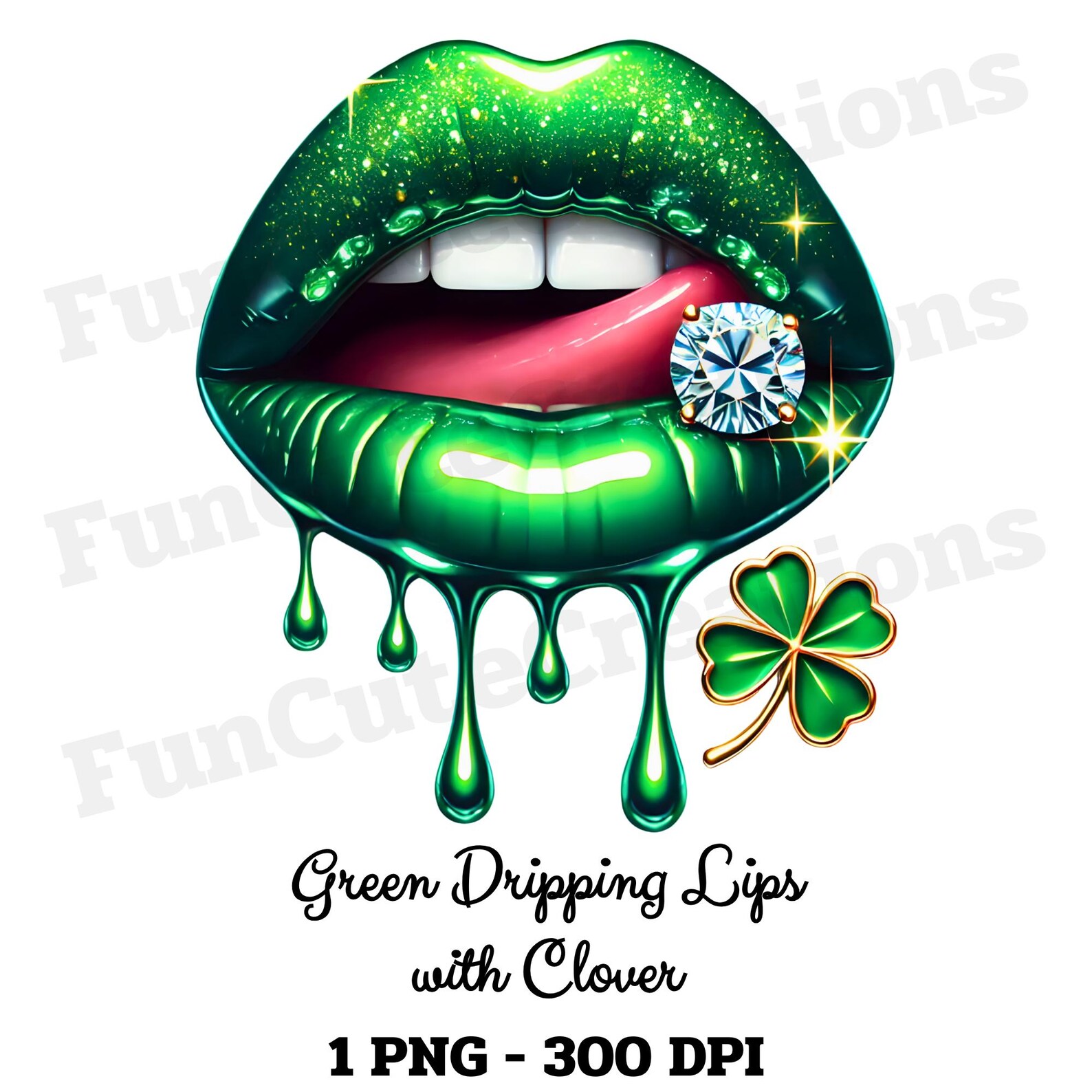 Green Dripping Lips With Clover PNG, St. Patrick’s Day PNG, Shamrock ...