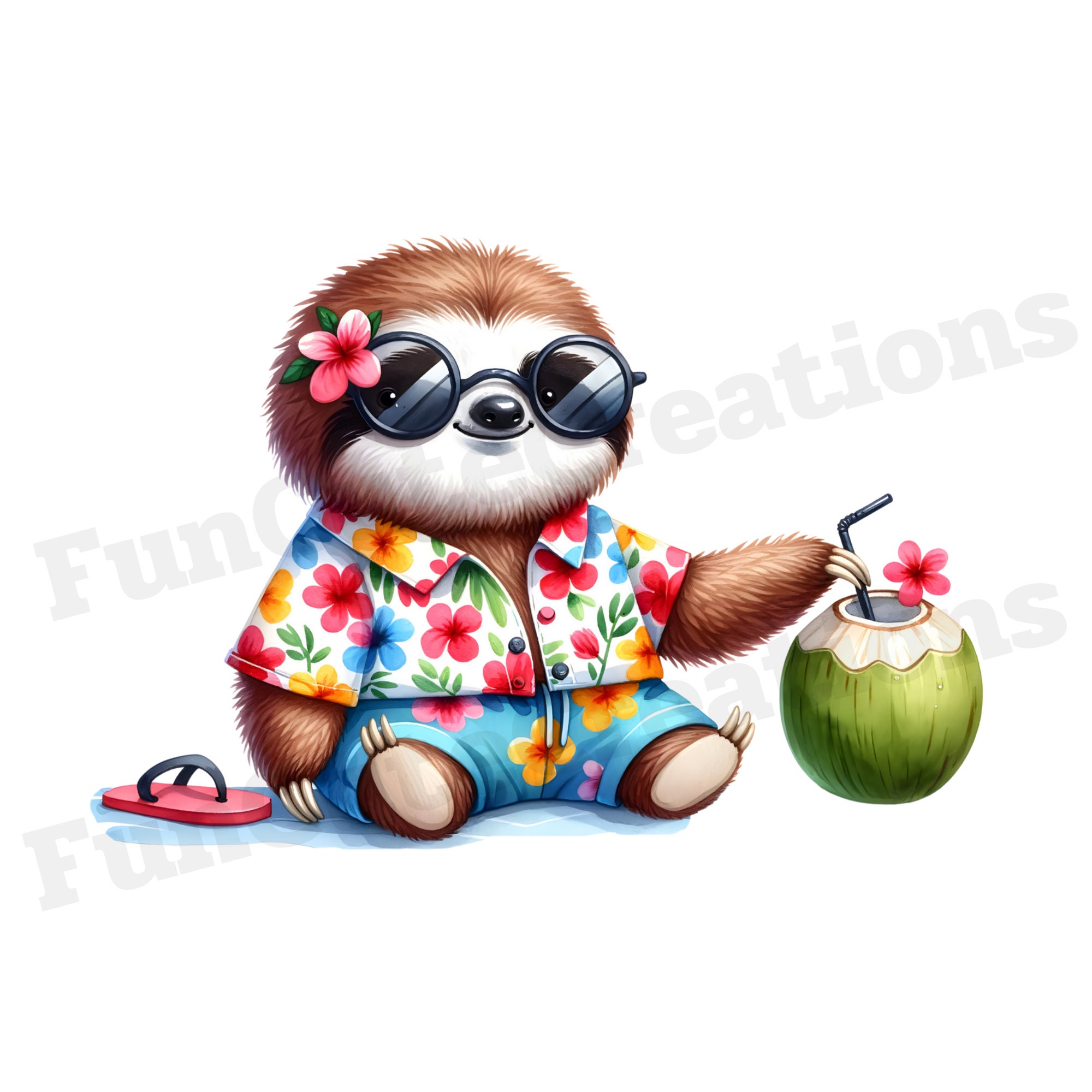 Summer Sloth Clipart, Cute Sloth Clipart, Beach Clipart, Summer Clipart ...