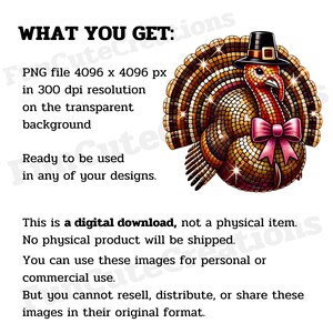 Thanksgiving Disco Turkey Clipart Set, Coquette Thanksgiving Turkey PNG ...
