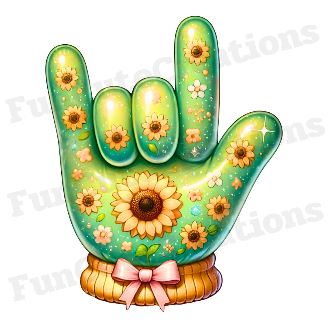 Sunflower Hand Glove I Love You ASL PNG, Sign Language PNG, Sunflower ...