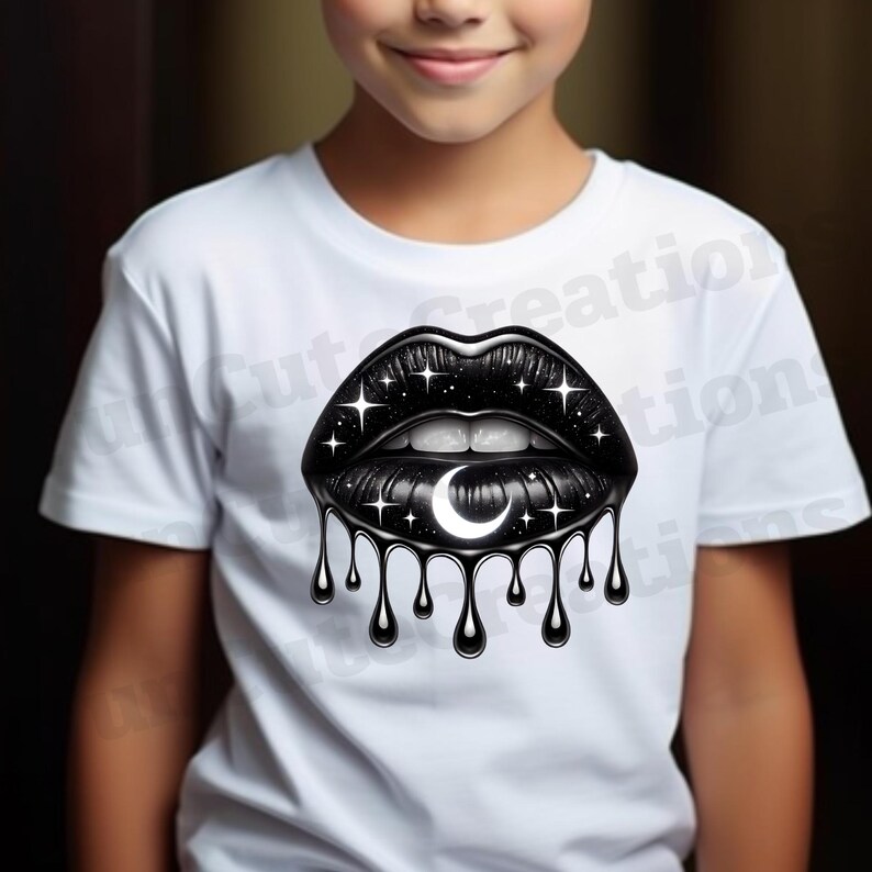 Black Dripping Lips With Moon and Stars PNG, Celestial Lips Clipart ...