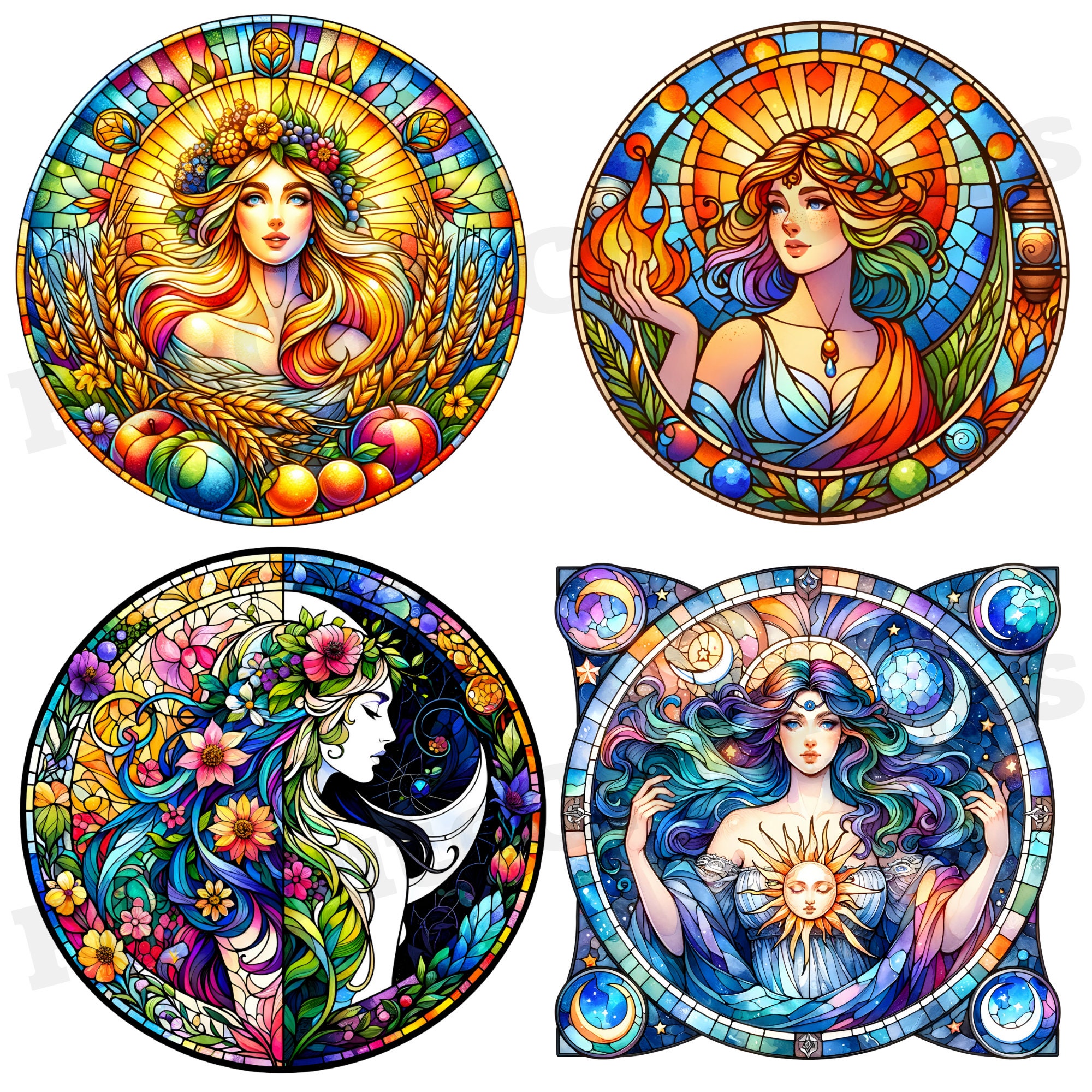 Greek Goddesses Stained Glass Clipart, Mythology Clipart, Greek ...