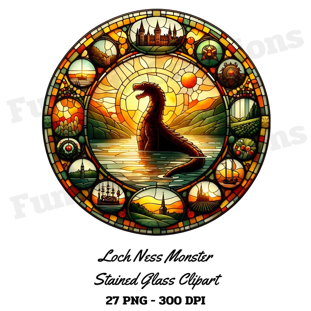 Loch Ness Monster Stained Glass Clipart, Nessie Clipart, Lake Monster ...