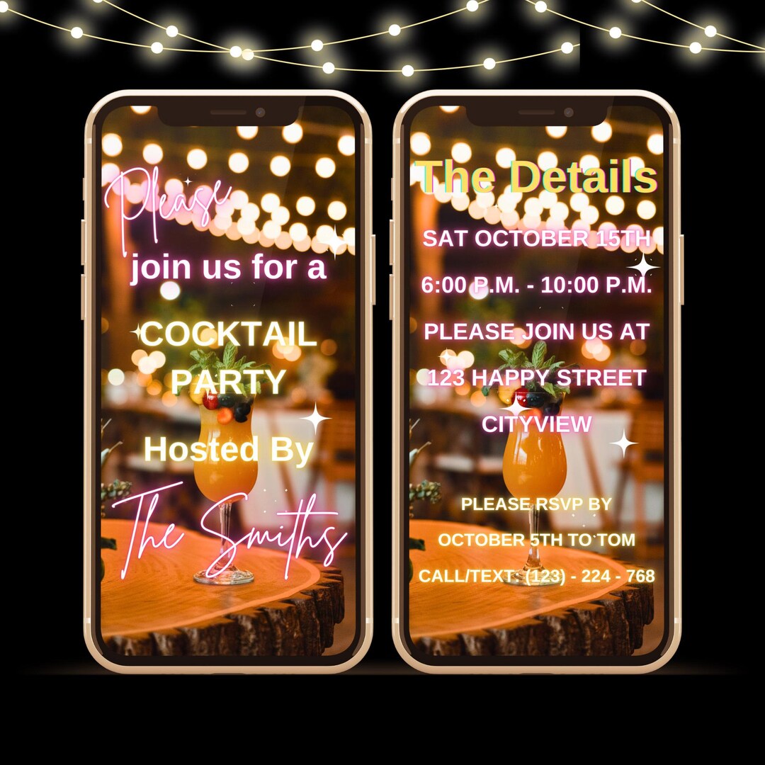 Cocktail Party Invitation Template, Digital Video Cocktail Party Invite ...