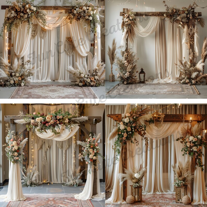Boho Floral Backdrop, Wedding Boho Floral Backdrop, Bohemian Floral ...