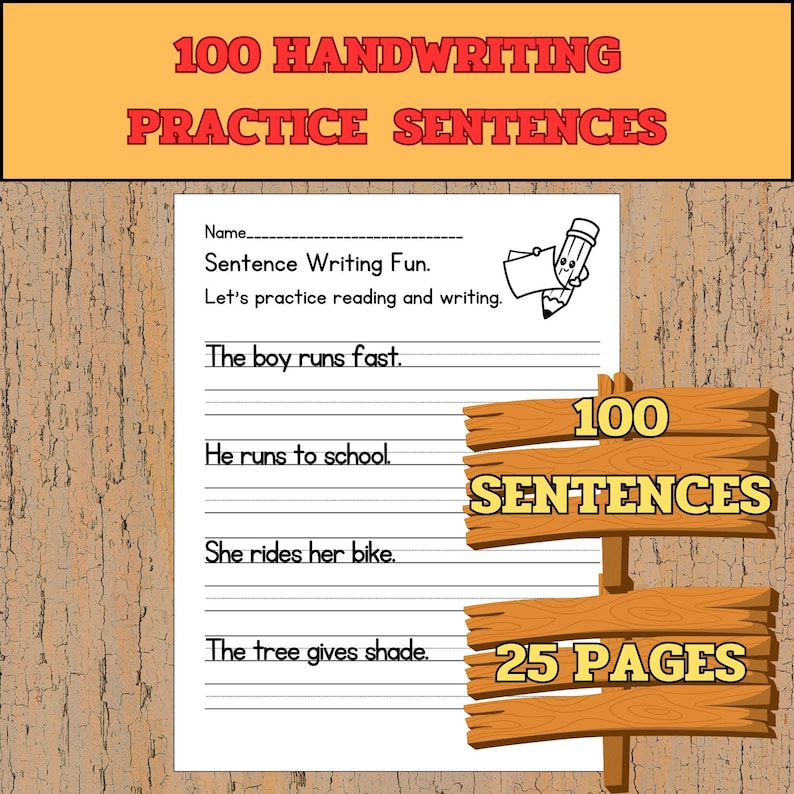 100 Handwriting Practice Sentences, 25 Printable Write the Sentences ...