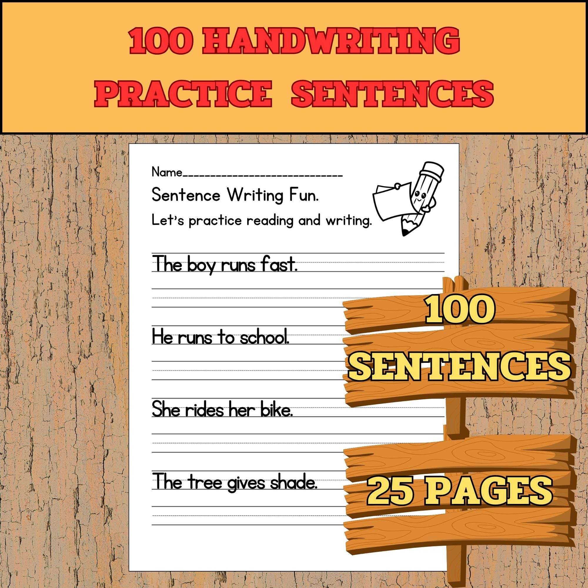 100 Handwriting Practice Sentences, 25 Printable Write the Sentences ...