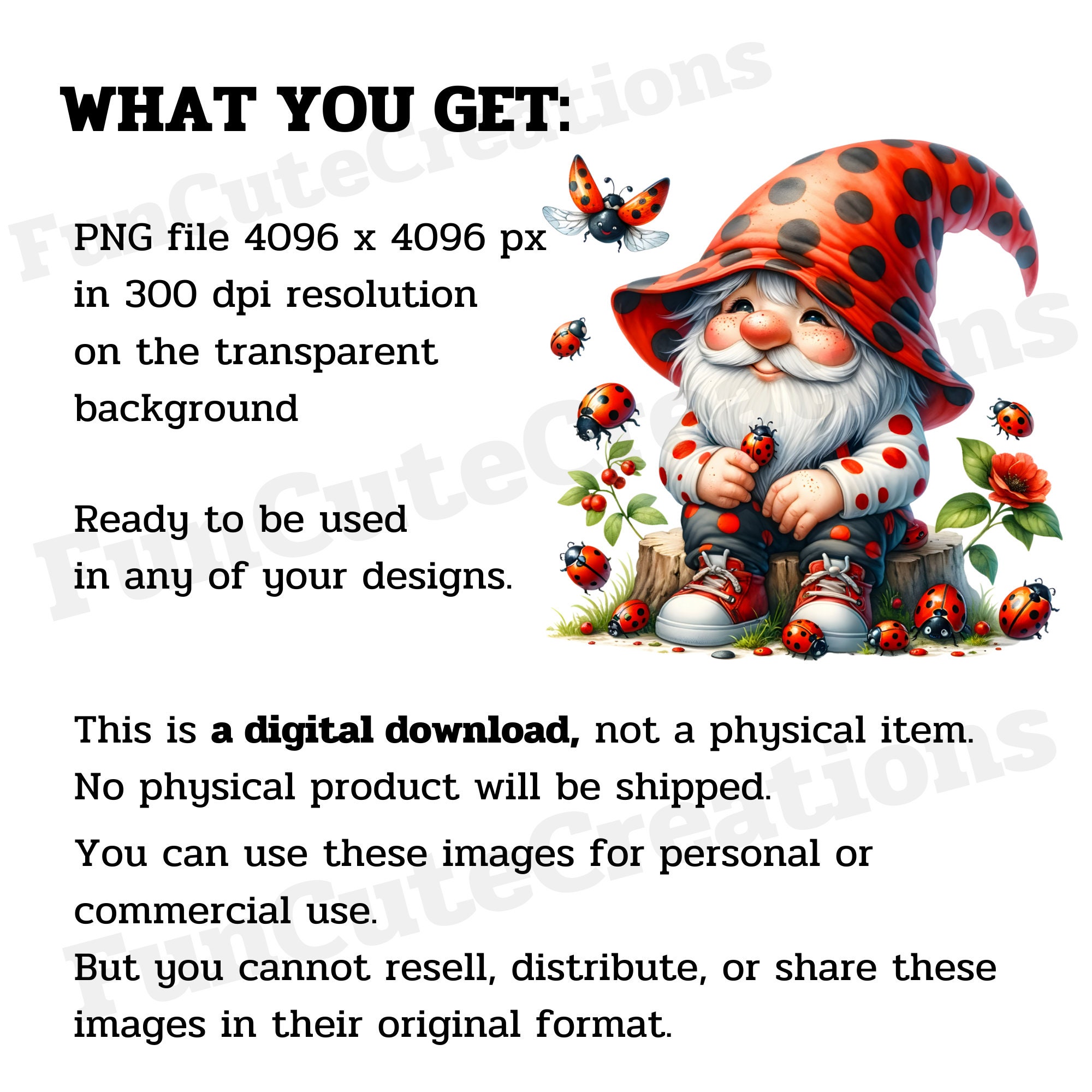 Ladybug Gnome Clipart, Ladybug Clipart, Spring Gnomes, Summer Gnomes ...