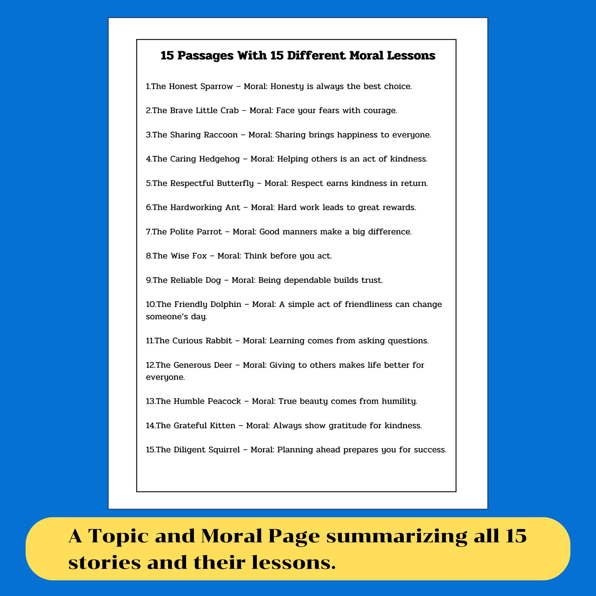 2nd Grade Reading Comprehension Worksheets Moral of the Story, Life ...