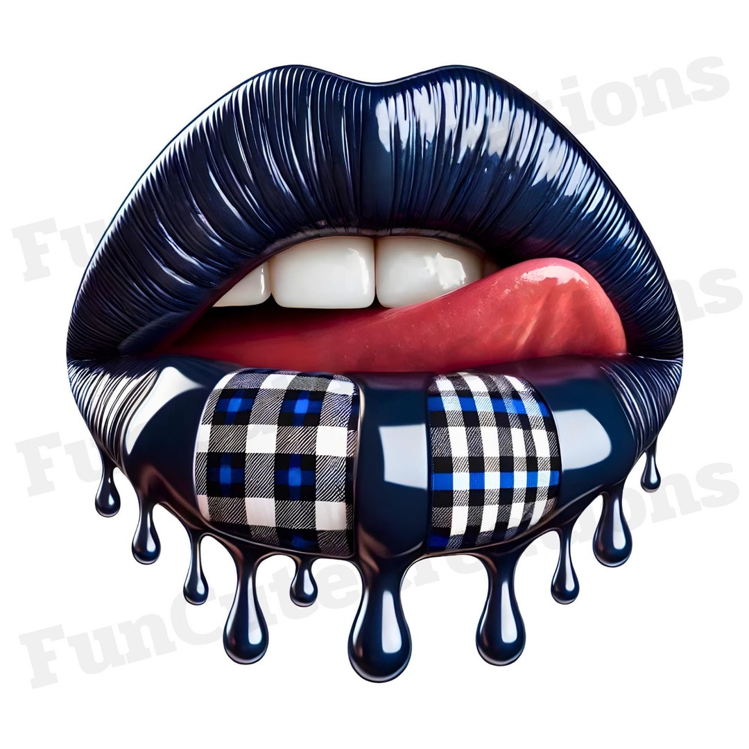 Blue Dripping Lips With Classic Shirt Pattern PNG, Blue Lips PNG ...
