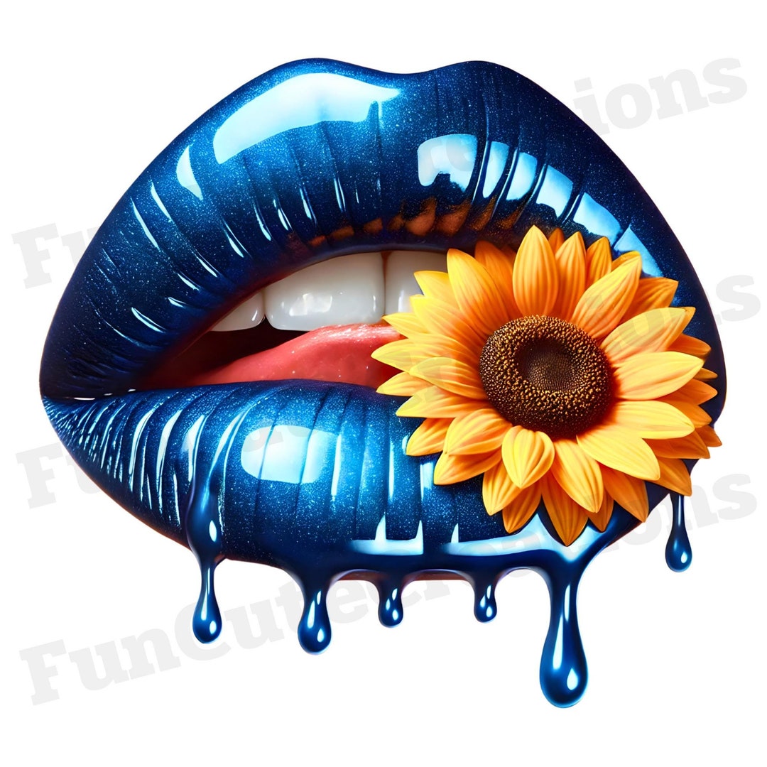Dripping Lips With Sunflower PNG, Sunflower Lips Clipart, Floral Lips ...
