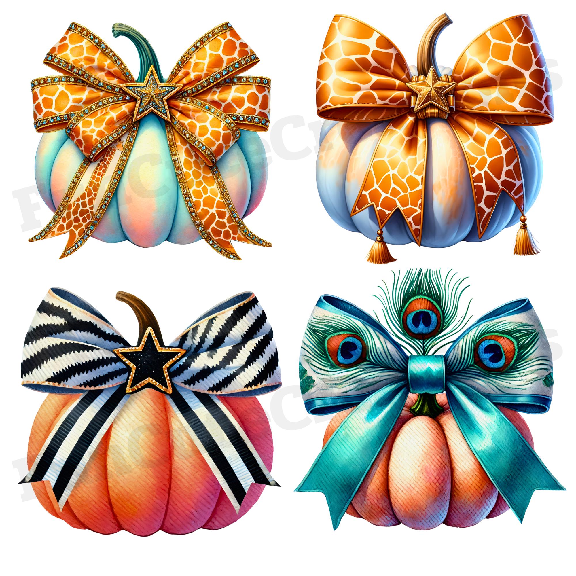 Pumpkin Coquette Bow Clipart, Leopard Pumpkin PNG, Coquette Bow PNG ...