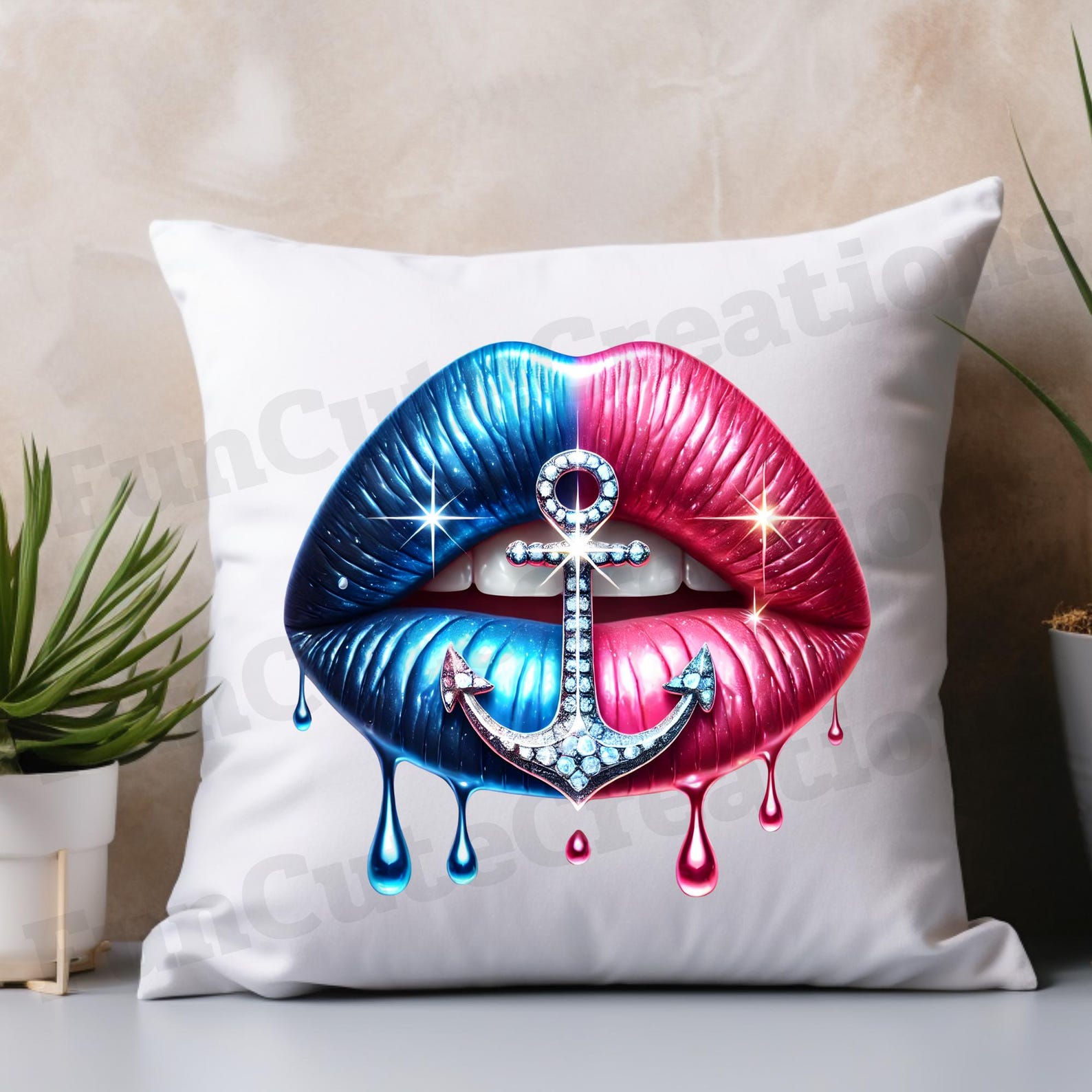 Dripping Lips With a Sparkle Anchor PNG, Nautical Lips Clipart, Sailor ...