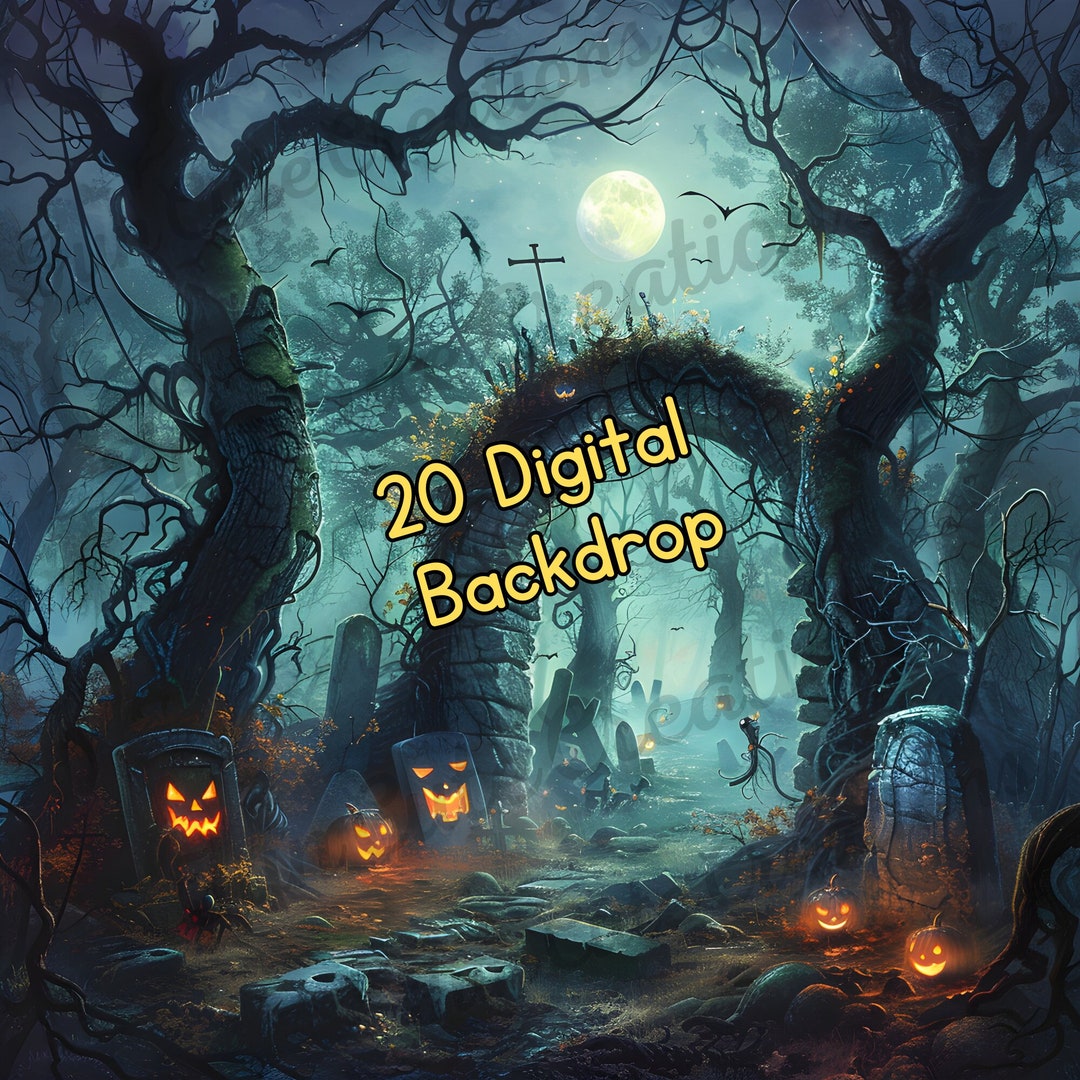 Haunted Forest Backdrop, Spooky Forest Backdrop, Halloween Digital ...