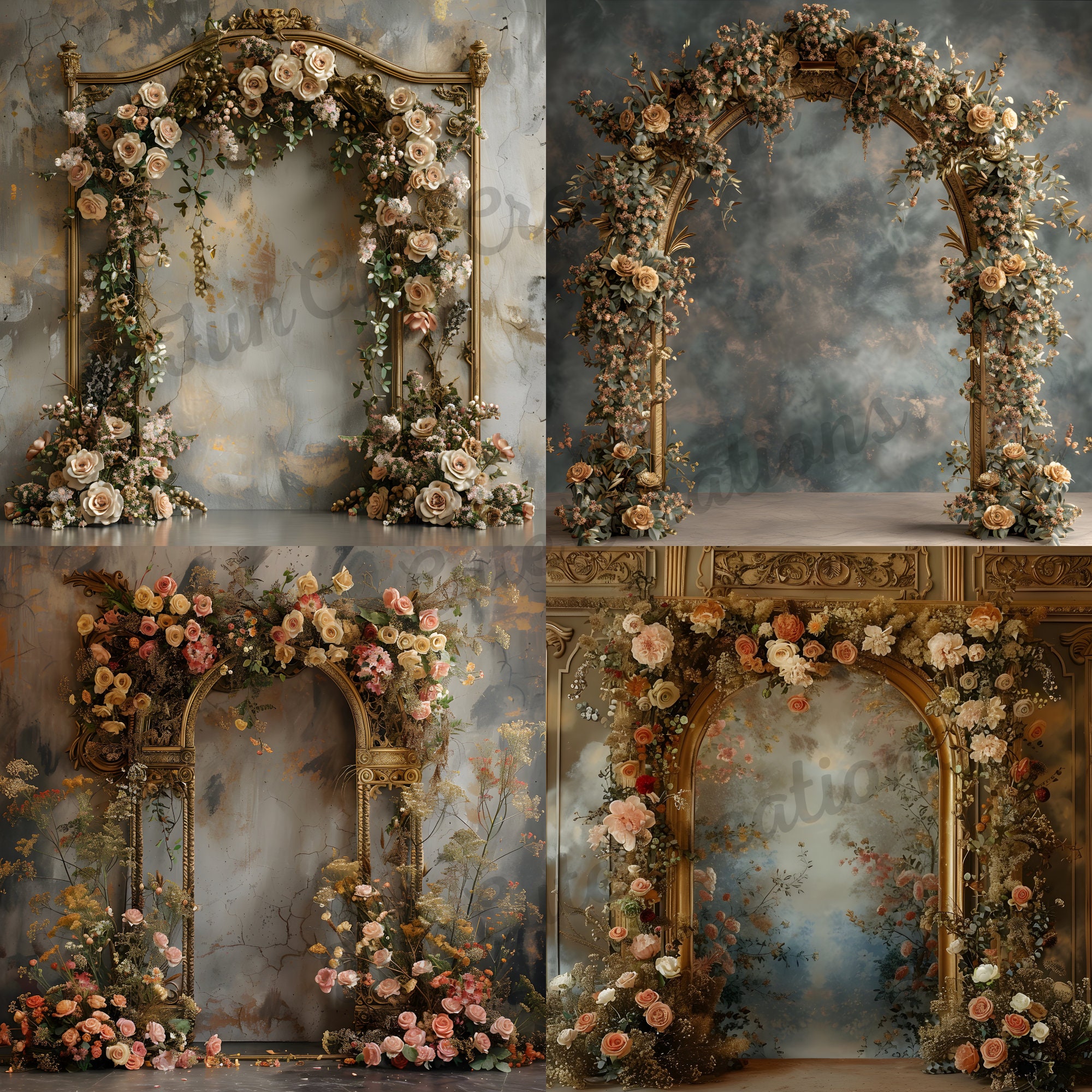 Golden Arch Backdrop, Elegant Arch Background, Golden Arch With Flowers ...