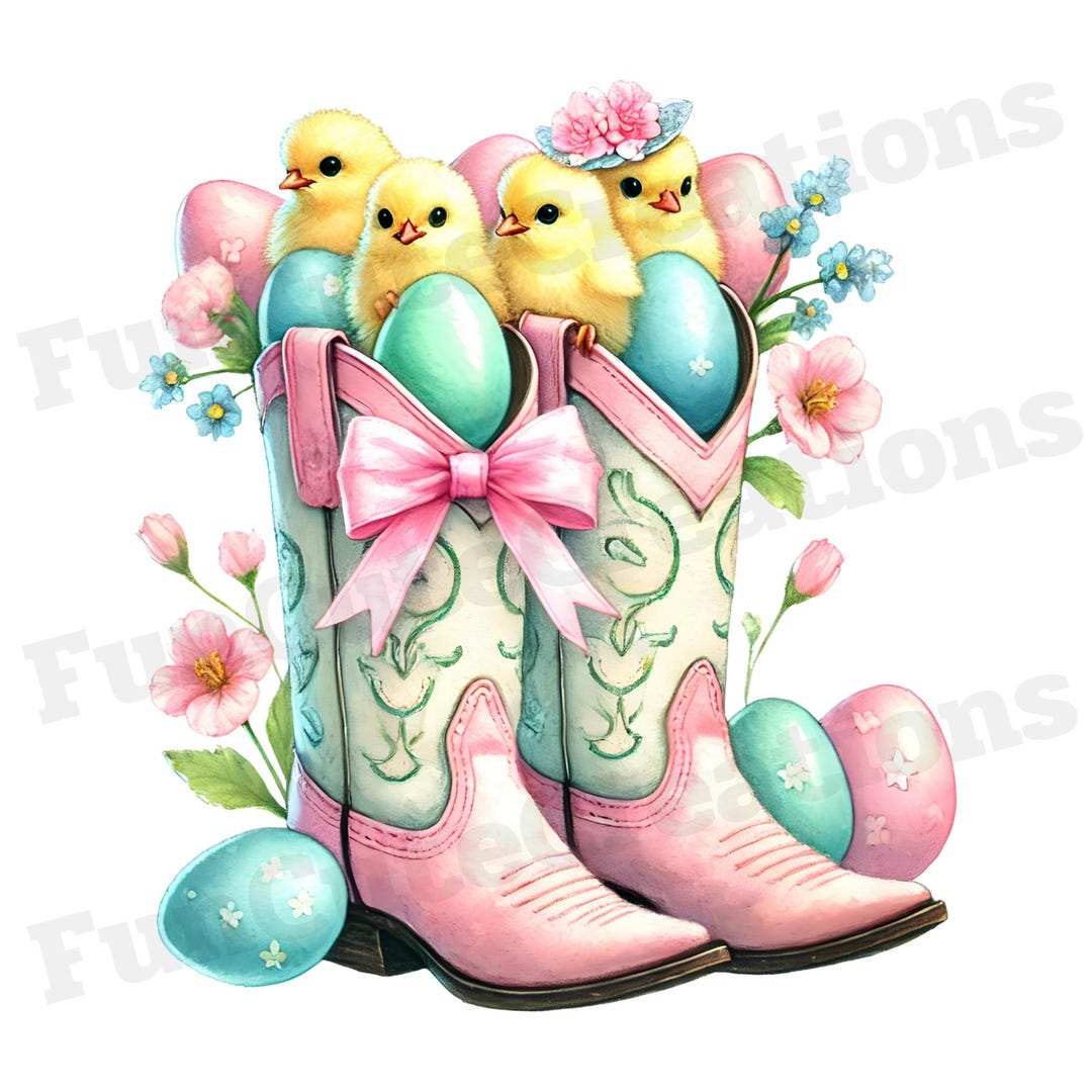 Cowboy Boots Easter Chicks Coquette PNG, Western Easter Boots PNG ...