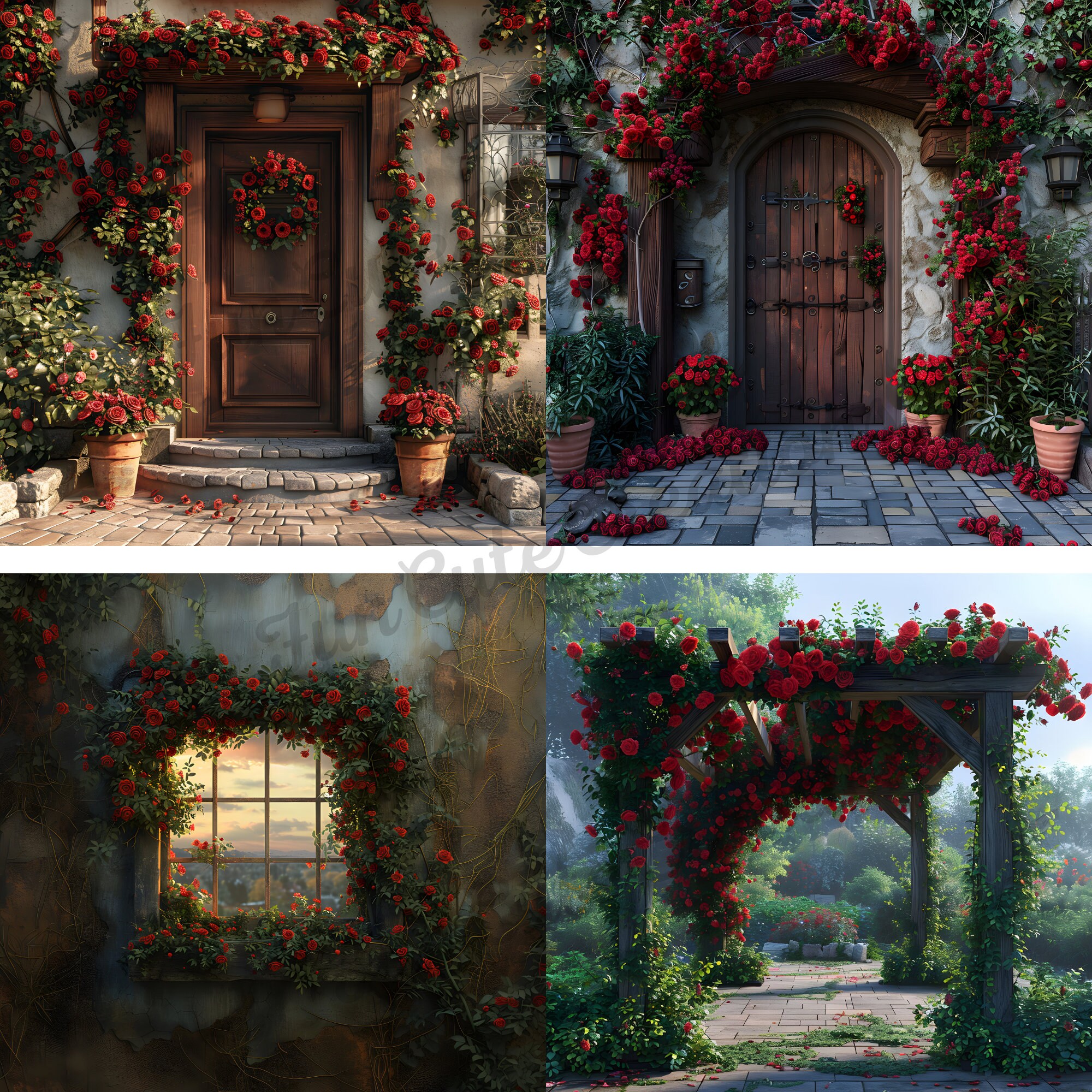 Rose Backdrop Set, Rose Garden Backdrop, Rose Arch Backdrop, Rose ...