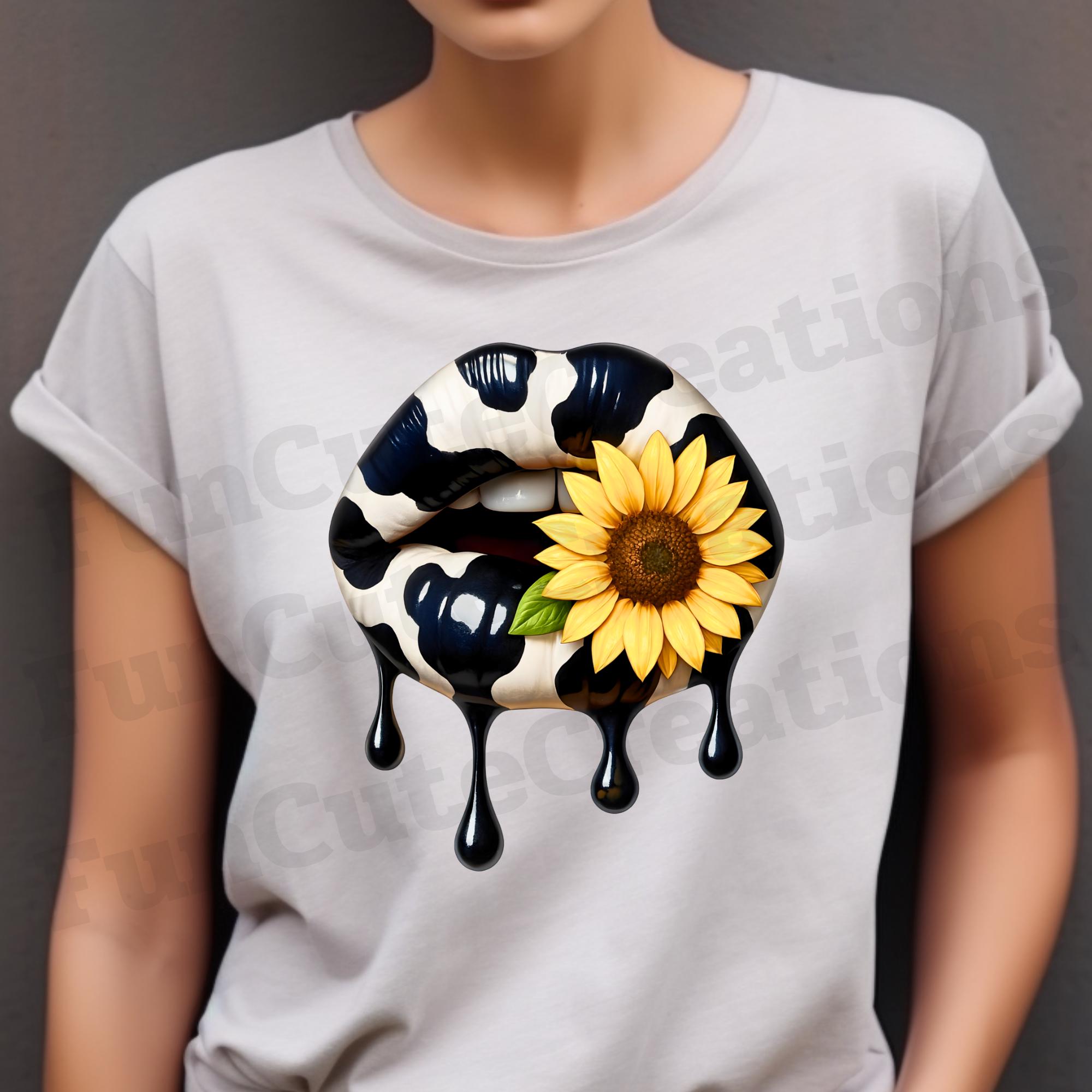 Cow Dripping Lips With Sunflower PNG, Rustic Country Lips PNG, Cow ...