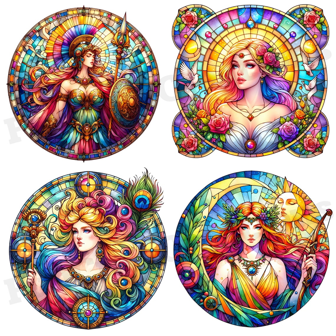 Greek Goddesses Stained Glass Clipart, Mythology Clipart, Greek ...