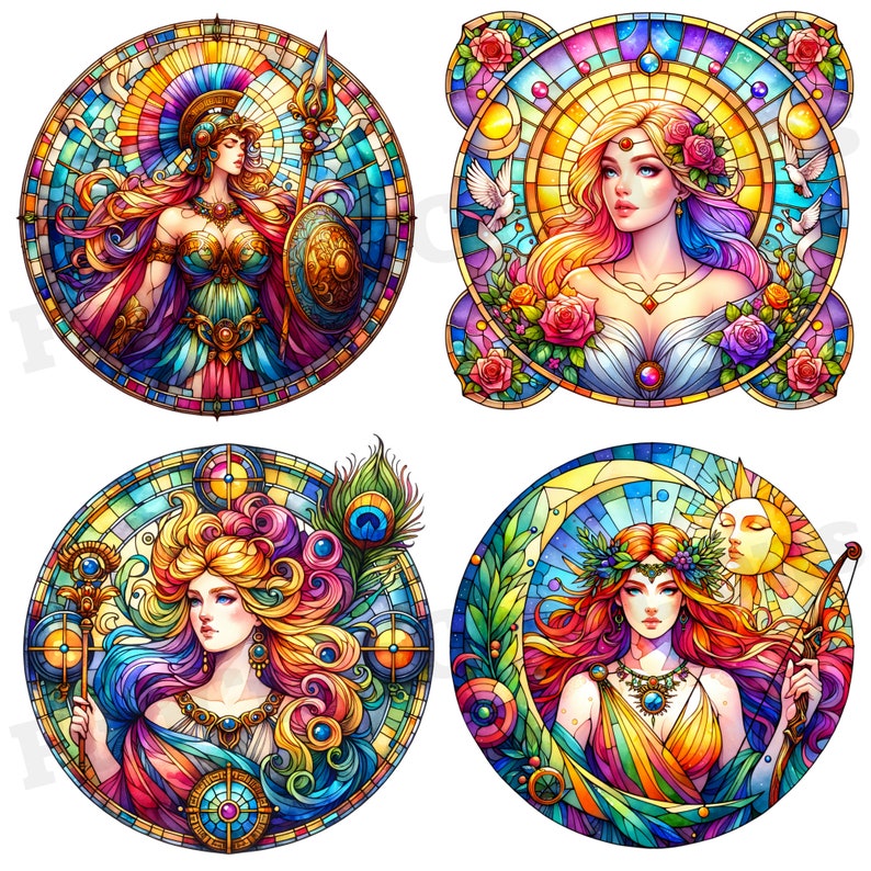 Greek Goddesses Stained Glass Clipart, Mythology Clipart, Greek ...