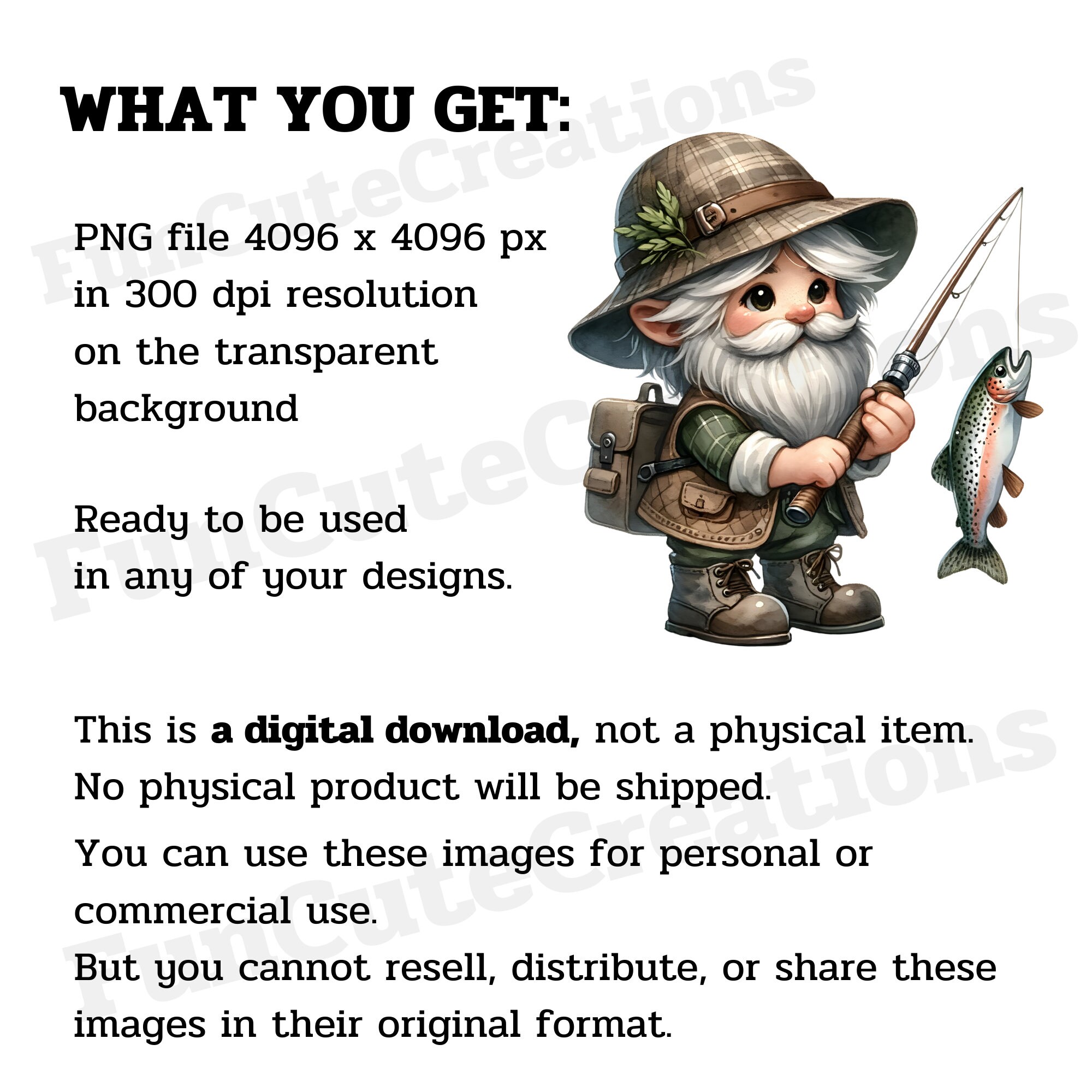 Gnome Trout Watercolor Clipart Bundle, Trout Clipart, Fishing Trout ...