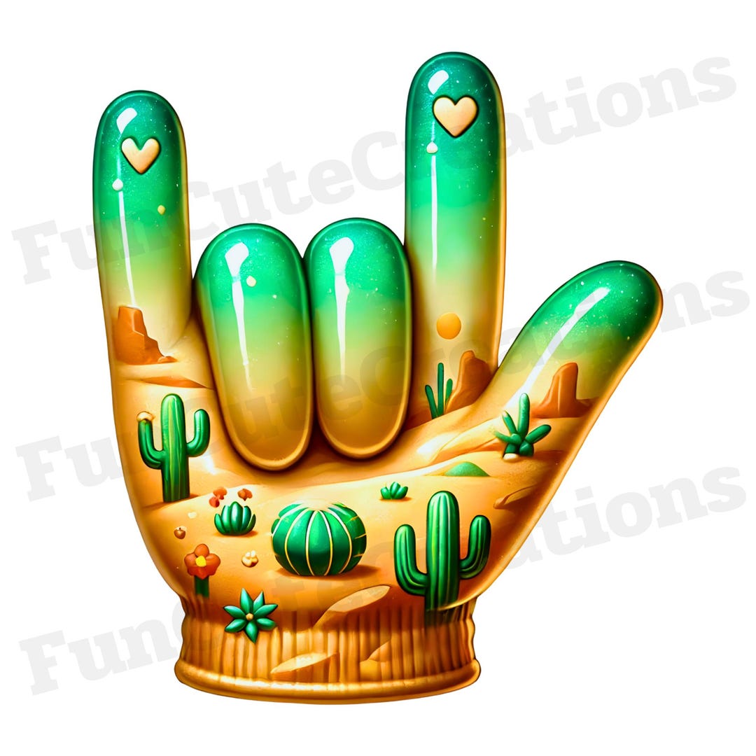 Cactus Hand Glove I Love You ASL PNG, Desert PNG, Western Clipart ...