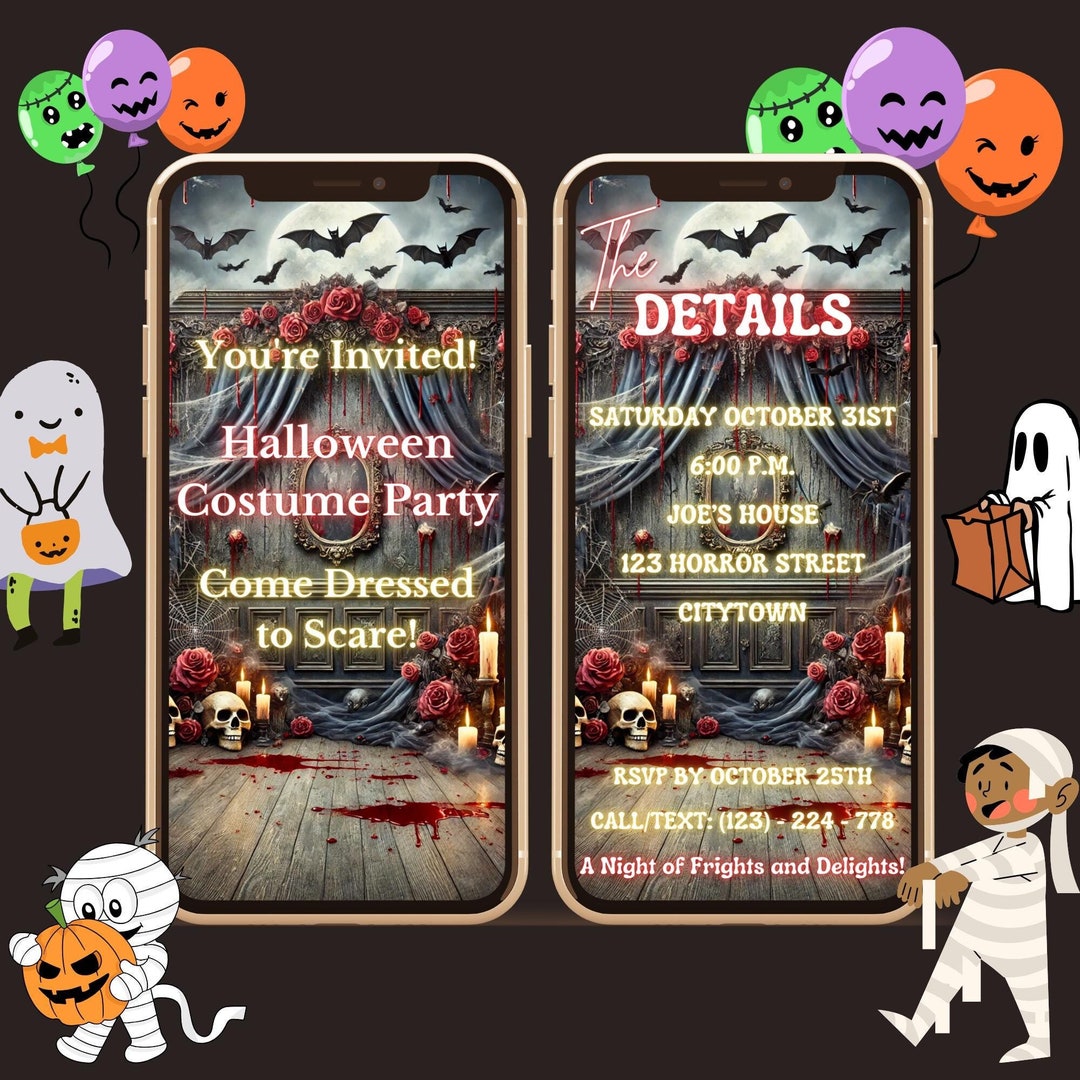 Halloween Costume Party Invitation Template, Digital Video Halloween ...