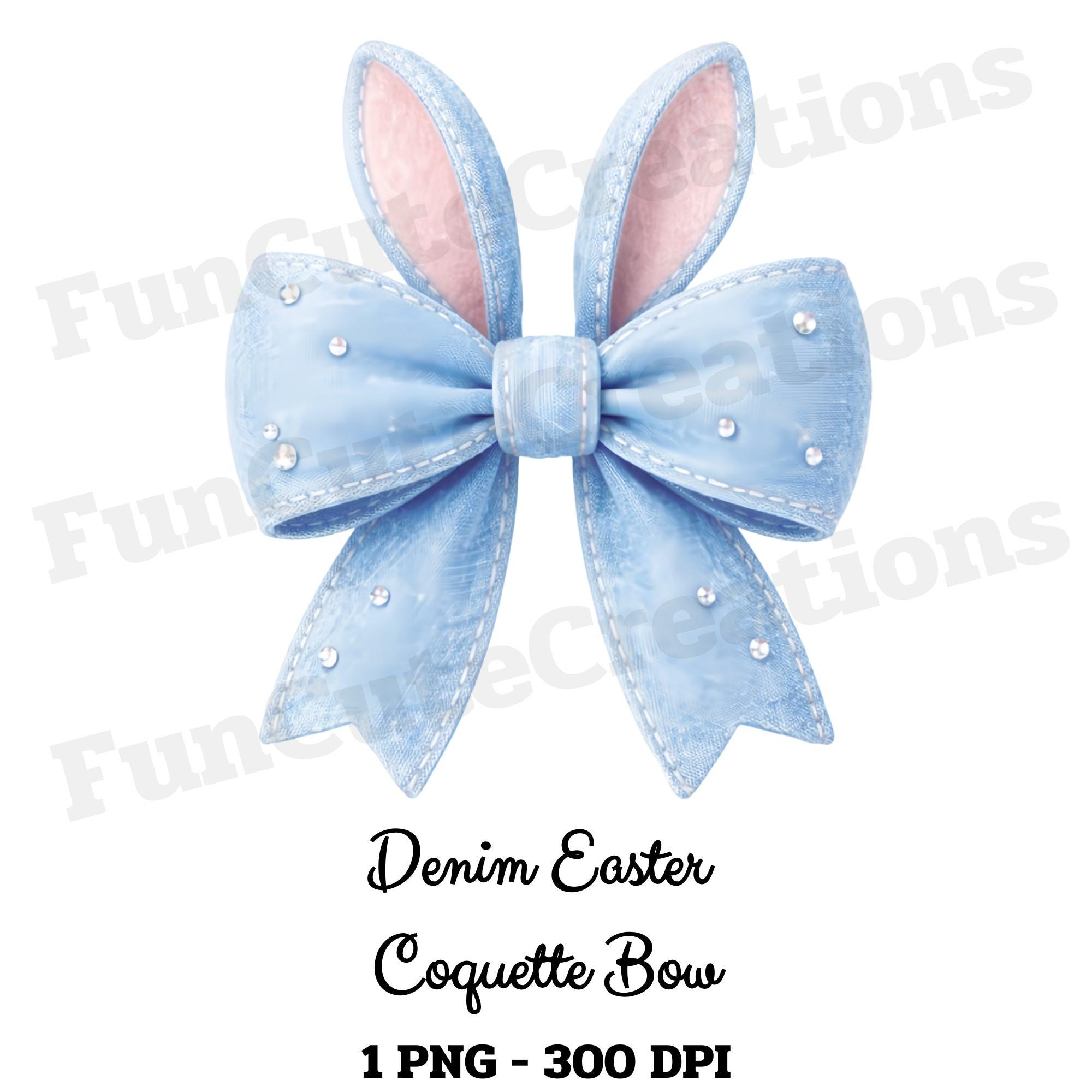 Denim Easter Coquette Bow PNG, Cute Easter Bow Clipart, Bunny Ears Bow ...