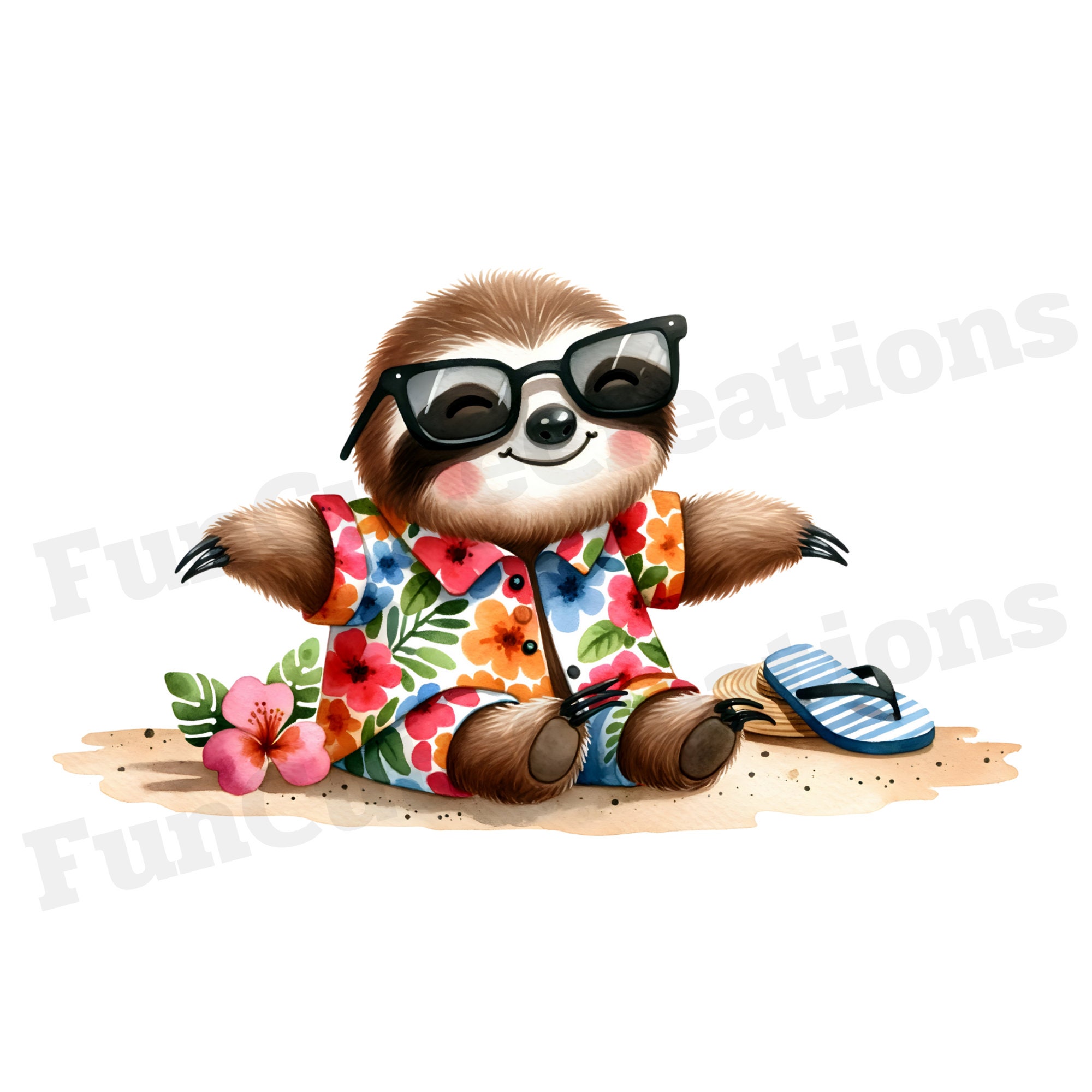 Summer Sloth Clipart, Cute Sloth Clipart, Beach Clipart, Summer Clipart ...