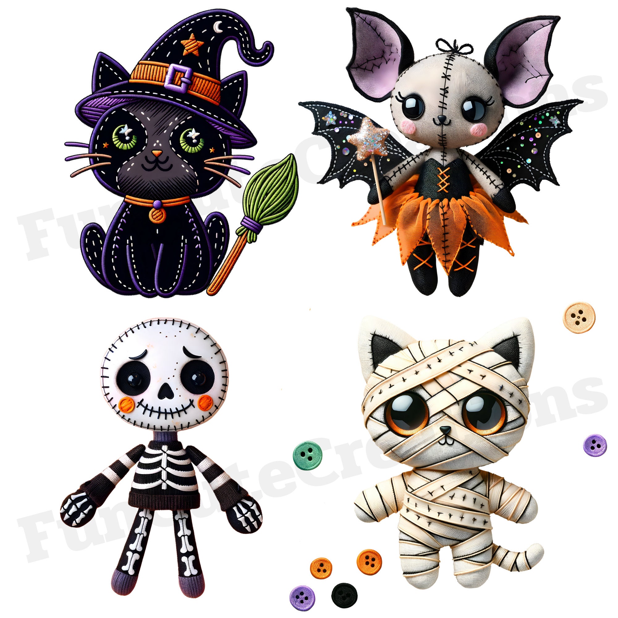 Halloween Stitched Dolls Clipart, Halloween Dolls PNG, Spooky Dolls ...