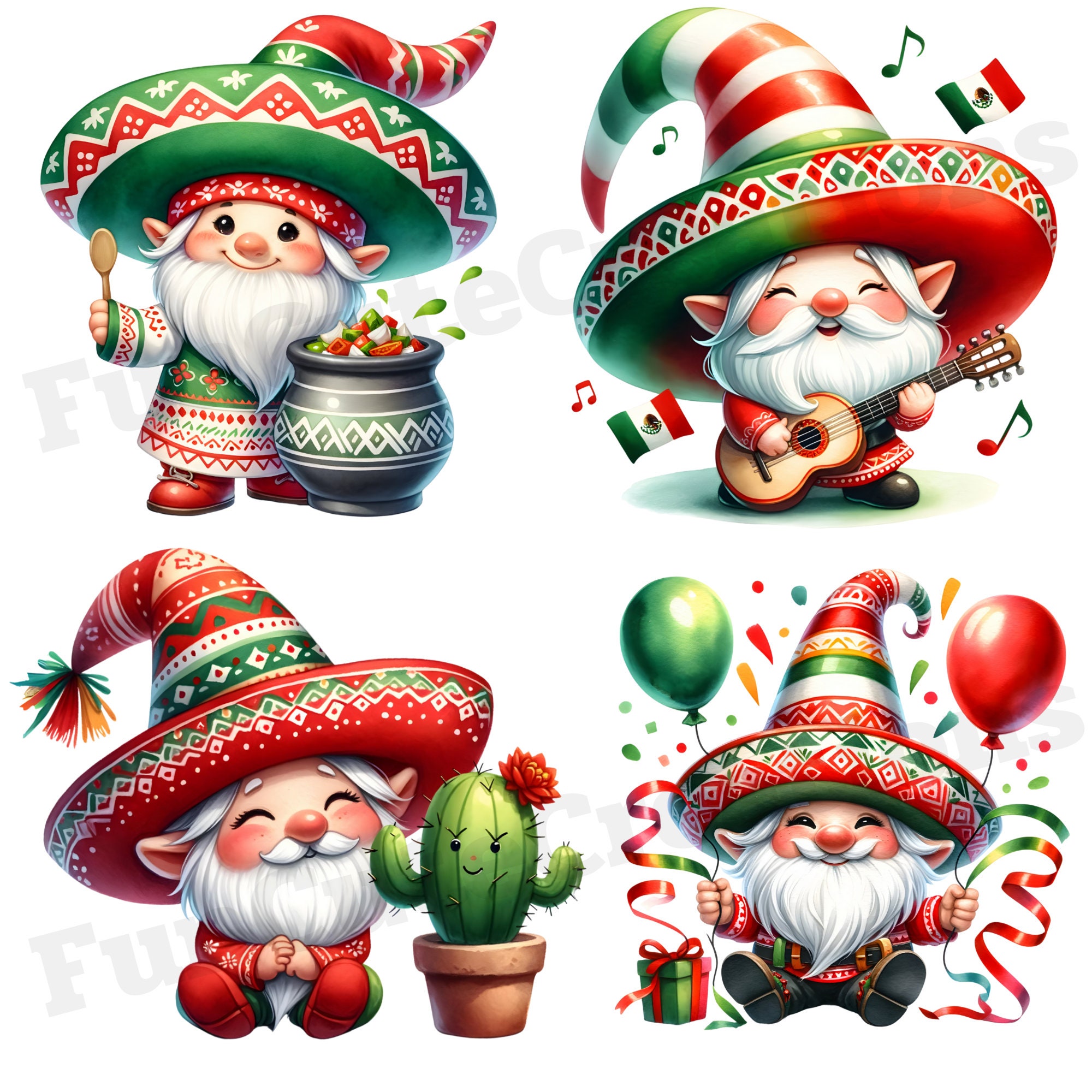 Cinco De Mayo Gnome Clipart - 20 Festive Watercolor Designs, Watercolor ...