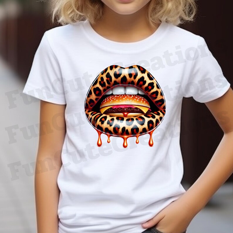 Leopard Dripping Lips With Burger PNG, Glossy Lips PNG, Burger Lover ...
