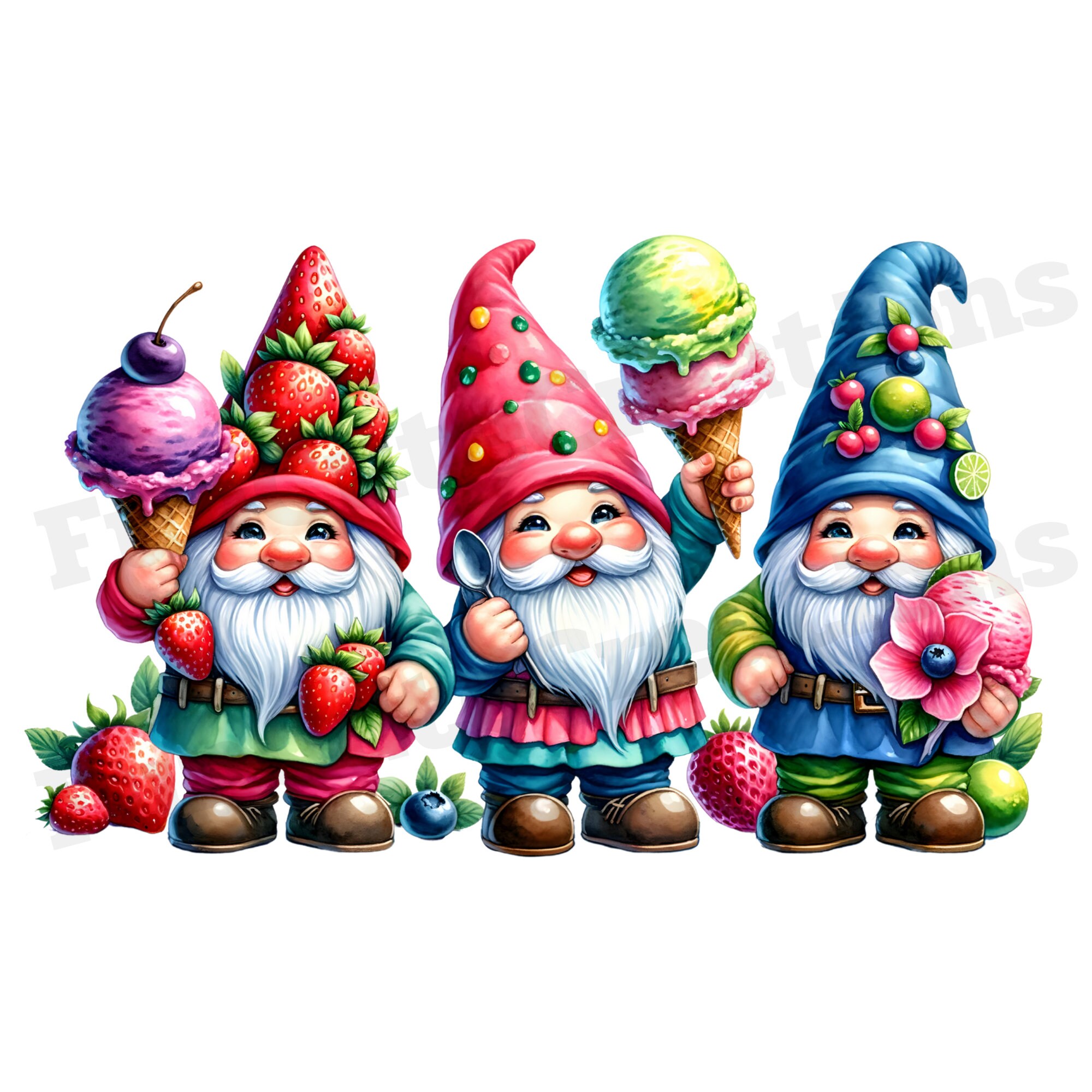 Ice Cream Three Gnomes Clipart, Ice Cream Clipart, Ice Cream Party ...