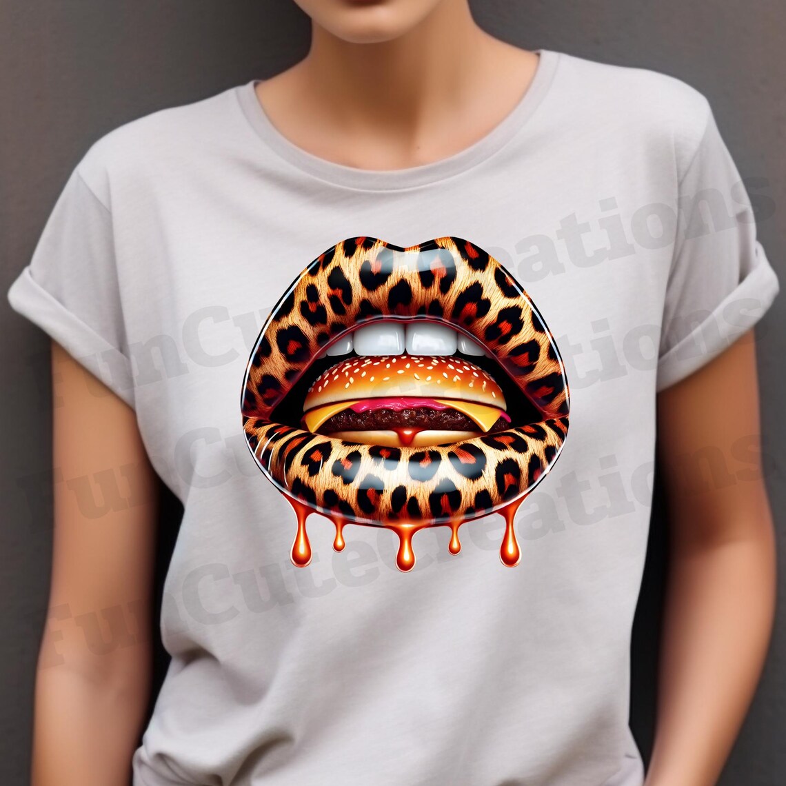 Leopard Dripping Lips With Burger PNG, Glossy Lips PNG, Burger Lover ...