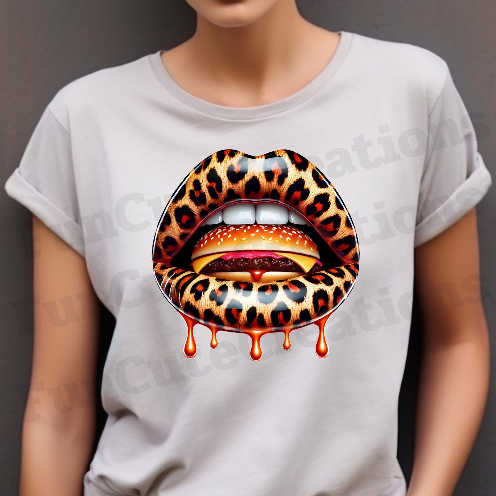 Leopard Dripping Lips With Burger PNG, Glossy Lips PNG, Burger Lover ...
