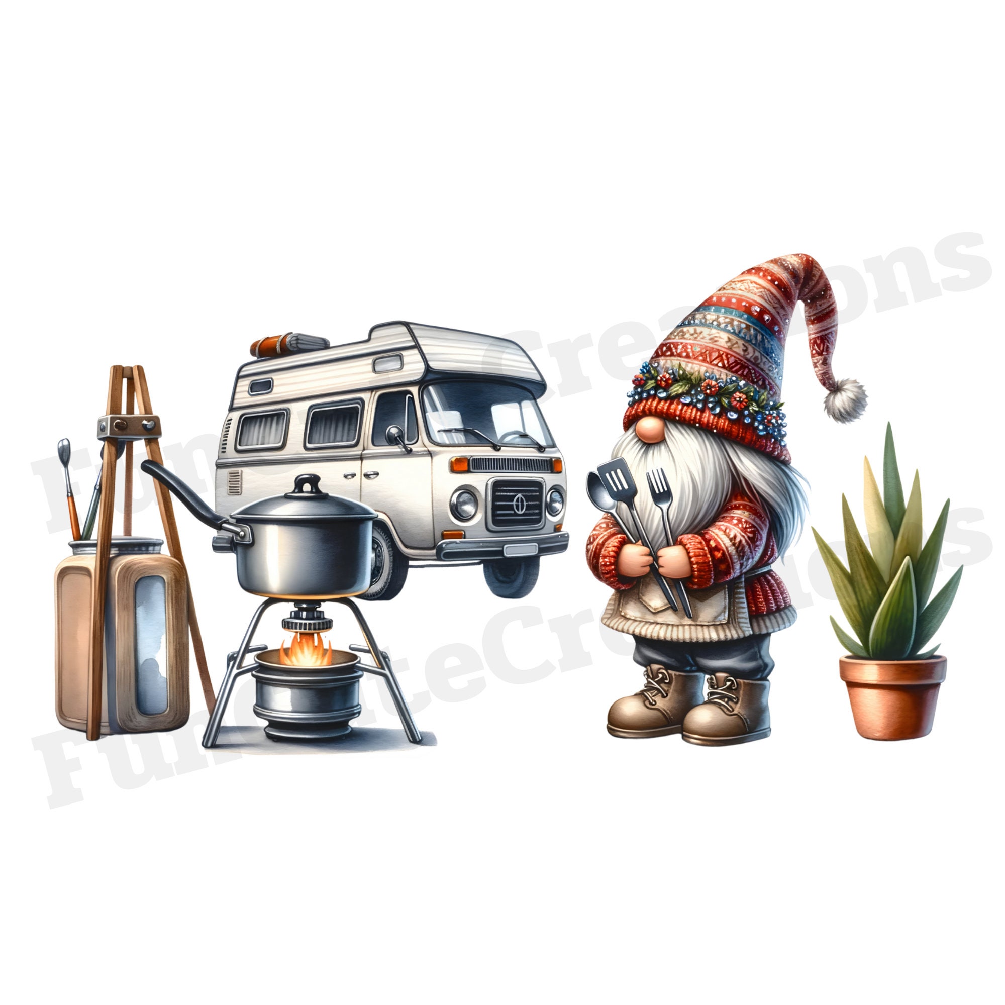 Camper Van Gnome Clipart, Camping Gnome, Happy Camper Gnome, Female ...