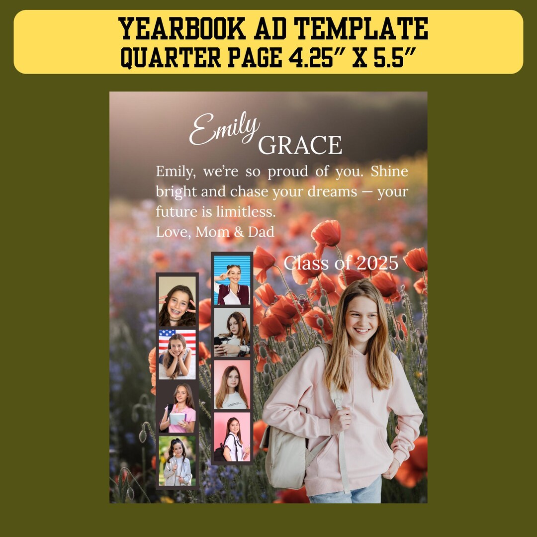 Yearbook Ad Template Flower Field Quarter Page, Senior Tribute ...