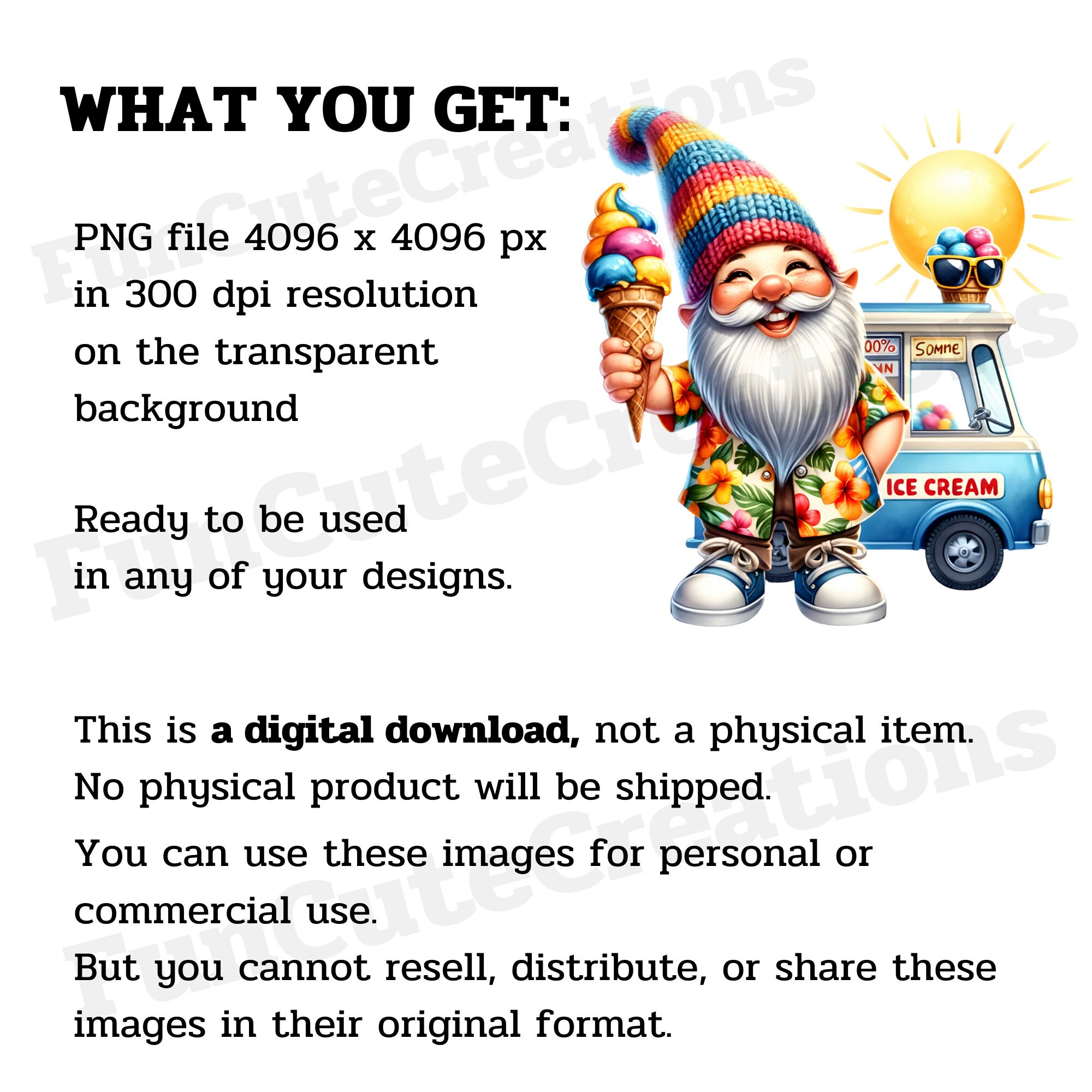 Ice Cream Truck Gnome Watercolor Clipart, Ice Cream Gnome, Summer ...